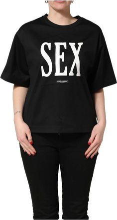 Dolce & Gabbana Femme, Tops, Noir, Taille: 40 FR T-shirt &agrave; manches courtes et col rond