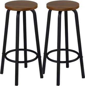 Woltu Woltu - Lot de 2 Tabourets de Bar Bistrot Si&egrave;ge en mdf - Structure en m&eacute;tal - Tabouret de cuisine - 30 x 30 x 72 cm - H&ecirc;tre Fonc&eacute;