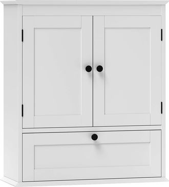 HOMCOM Badezimmerschrank Wandmontage, Badezimmer Hängeschrank mit verstellbarem Regal und versenkten Türen, über Toilette, 55 x 22 x 62 cm, Weiß