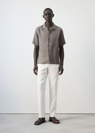 Mango Pantalon 100 % lin slim fit blanc cass&eacute; - Homme - 38 - MANGO MAN