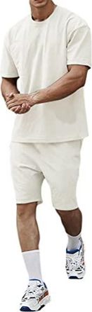 Onsoyours Ensemble de Survêtement Homme 2 Pièces Été T-Shirt Manches Courtes Short Élastique Bermuda Décontracté Sportswear Tenue de Sport Respirant Plage Blanc