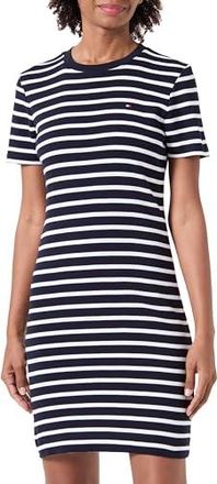 Tommy Hilfiger Robe Femme New Cody Slim Short Dress en Coton, Multicolore (Breton Ecru/Desert Sky), XXS