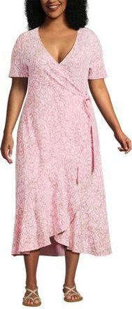 Lands End Wickelkleid aus Baumwoll/Modalmix mit kurzen Ärmeln, Damen, Größe:56-58 plus, Pink, Elasthan/Baumwoll-Mischung/Synthetic-blend, by Lands End