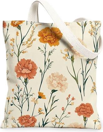 Generic Sac fourre-tout en toile avec oeillets de printemps pour le shopping, 33 x 38 cm, motif floral sauvage, sac d&eacute;picerie r&eacute;utilisable pour femme, esth&eacute;ti