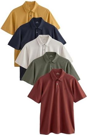 Next Homme Polo Standard en Jersey à Manches Courtes, Lot de 5 Rouge/Jaune/Bleu/Pierre/Vert M