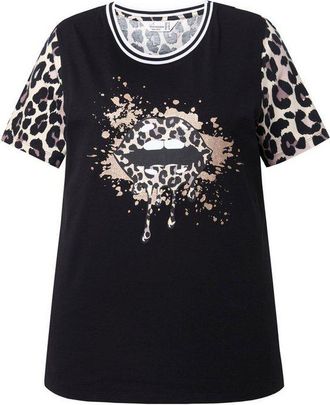 Miamoda T-Shirt T-Shirt bequeme Passform Lippen-Motiv Leo-Details