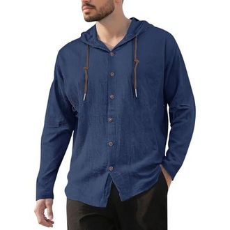 Generic DENGJIAMY Sweat &agrave; capuche en lin pour homme uni boutonn&eacute; chemise &agrave; manches longues plage vacances chemise unie d&eacute;contract&eacute;e d&eacute;t&eacute; hauts pour hommes t-s