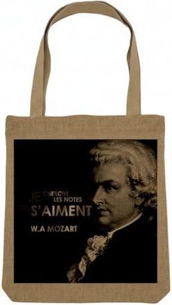 Fabulous Sac Shopping Tote Bag Aspect Lin - Je Cherche Les Notes Qui Saiment Mozart Citation Musique - Sac de Courses Toile Epaisse 360g Beige Naturel Cabas Po