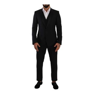 Dolce & Gabbana Schwarzer Slim Fit 3-teiliger Anzug - - Suits - Herren - Schwarzk - L