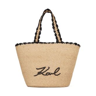 Karl Lagerfeld Femme, Sacs, Beige, Taille: ONE Size Raffia Basket Tote