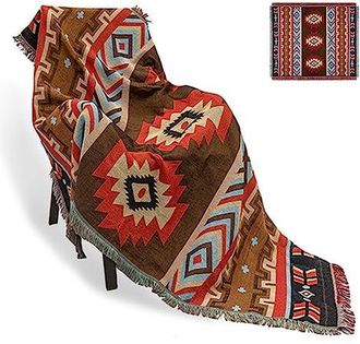 Generic CLOYAO Plaid boh&egrave;me Chic, Couverture &agrave; Motif g&eacute;om&eacute;trique azt&egrave;que, Style Tribal Plaid r&eacute;versible, pour Tapis de Pique-Nique, Tapis Hippie, Camping Car,