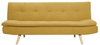 Miliboo Canap&eacute; Convertible 3 Places en Tissu Effet Velours Jaune Moutarde et Bois Clair Senso