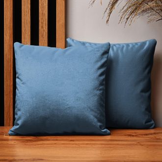 MG Design 2er Set Kissenbez&uuml;ge 30 x 30 cm in Blau - mit Rei&szlig;verschluss, samtig-weich, fein & dicht, pflegeleicht