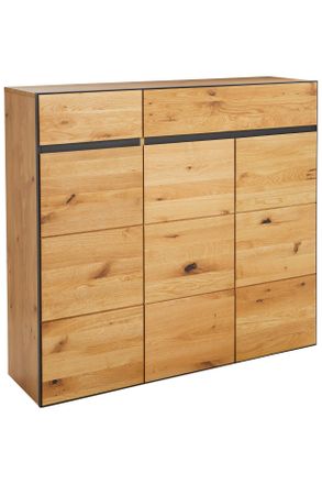 Linea Natura Schuhschrank, Anthrazit, Eiche, Holz, Metall, Wildeiche, teilmassiv,furniert, massiv,massiv, 8 Fächer, 2 Schubladen, 132.5x122.8x38 cm, Typenauswahl, 