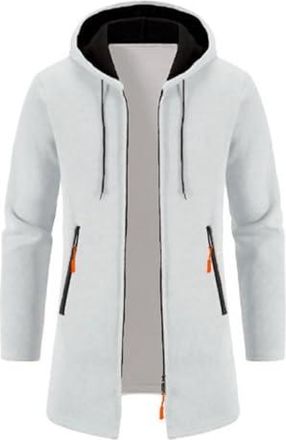 Generic Vestes dhiver pour homme - Longue veste polaire &agrave; capuche avec cordon de serrage et poches zipp&eacute;es - Manteau utilitaire coupe ajust&eacute;e doubl&eacute; en polair