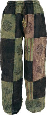 Guru Shop Aladinhose, Patchwork, Unikat Pluderhose, Boho Hose - Grün, Damen, Baumwolle, Size:L/XL