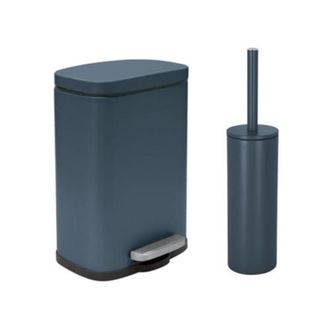 Spirella Set Poubelle &agrave; P&eacute;dale + Brosse WC en Acier Akira - Fermeture Douce Easy-Close, Anti Trace de Doigts - 21,4 x 17,6 x 30 cm - 5L - P&eacute;trol Mat