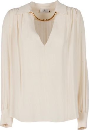 Elisabetta Franchi Femme, Blouses et Chemises, Blanc, Taille: 38 FR Chemise avec accessoire bijou
