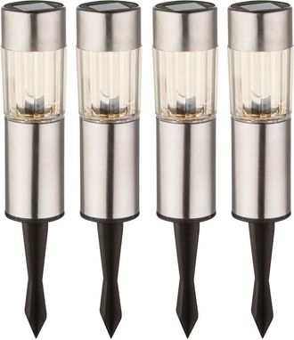 Globo Lighting 4er Set LED Edelstahl Solar Leuchten Steck Leuchten Erdspie&szlig; Au&szlig;en Beleuchtung Akku Globo 33253-4