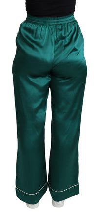 Dolce & Gabbana Womens Green High Waist Pajama Trouser Silk Pant