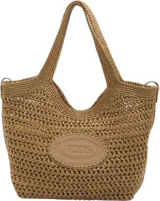 Tod's Femme, Sacs, Beige, Taille: ONE Size Crochet Raffia Shopping Bag