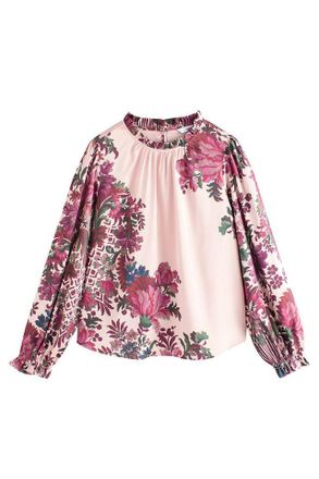 Next Langarmbluse Lang&auml;rmelige Bluse mit hohem Raffkragen (1-tlg)