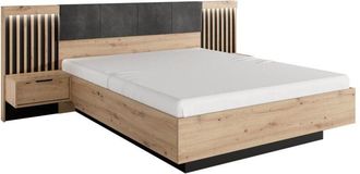 Vente-Unique Lit avec chevets 160 x 200 cm - Avec LEDs - Coloris : Naturel et noir - ARIADA