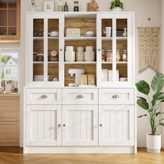 Generic Hochschr&auml;nke mit T&uuml;ren und Schubladen Vitrinenschrank f&uuml;r Wohnzimmer Esszimmer K&uuml;chen Stand Vitrine Moderner Buffet mit gro&szlig;em Stauraum Anrichte Wei&szlig;