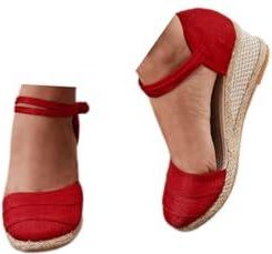 Generic Espadrilles compens&eacute;es pour femme en maille respirante &agrave; bout ferm&eacute; Chaussures dos nu Chaussures plates tendance avec sangle de cheville, b rouge, 39.