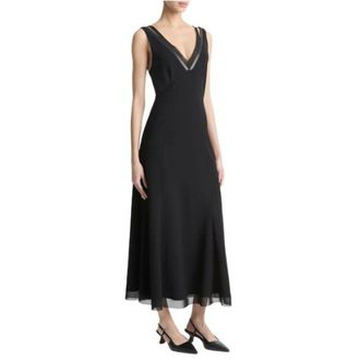 Vince Femme, Robes, Noir, Taille: 40 FR Robe Chemise en Mousseline et Similicuir