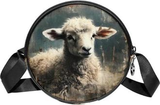 Generic Sac &agrave; bandouli&egrave;re rond pour femme, petit sac &agrave; bandouli&egrave;re vintage en forme de mouton avec fermeture &eacute;clair, bretelles r&eacute;glables, sac &agrave; main rond d&eacute;co