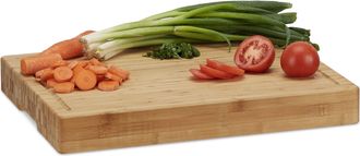 Relaxdays Tranchierbrett Bambus, massives Schneidebrett, Griffmulden, Saftrille, messerschonend, HBT: 5,5x45x35cm, natur