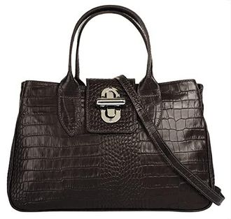 Cluty Sac &agrave; main Femme cuir v&eacute;ritable | Fabriqu&eacute; en Italie, sac &agrave; bandouli&egrave;re en cuir avec gaufrage crocodile, sac &agrave; bandouli&egrave;re avec fermeture tournante, s
