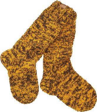 Guru Shop Handgestrickte Schafwollsocken, Haussocken, Nepal Socken - Gelb/braun, Herren/Damen, Wolle, Size:M (39-41)