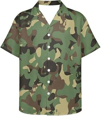 Keephen Squelette Camouflage Chasse Impression 3D Femmes Hommes Chemises Hawaiiennes Casual Plage &Eacute;t&eacute; Manches Courtes Chemises &agrave; Boutons