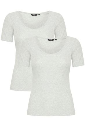 Oxmo OXIsan Damen 2er-Pack T-Shirt Shirt Kurzarm Basic mit Rundhals Baumwollmischung elastisch Mulitpack Slim fit, Größe:XXL, Farbe:LGM/LGM (204041)