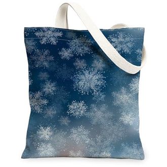 Generic Sacs fourre-tout en toile avec motif flocon de neige dhiver, sacs d&eacute;picerie r&eacute;utilisables, chics, l&eacute;gers et lavables, toile pour voyage, plage, pique-