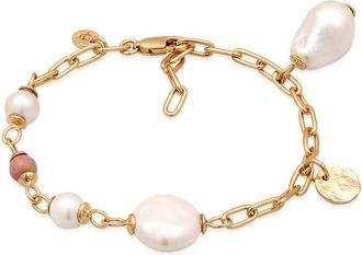 Elli Goldfarbenes Armband aus 925er-Sterlingsilber mit weißen und rosa Rhodonit-Muschelperlen