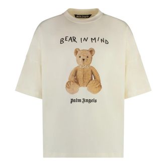 Palm Angels Baumwoll-Oversize-T-Shirt Gerippter Kragen - - Tops - Herren - Beige - M
