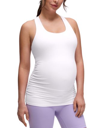 CRZ YOGA Damen Butterluxe Umstandsmode Tops Umstandstop Racerback Tanktops Ärmelloses Umstands T-Shirt Camisole mit Integriertem BH Weiss 42