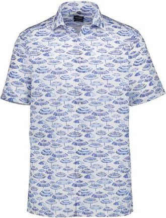 Olymp Herren Kurzarmhemd blau gemustert