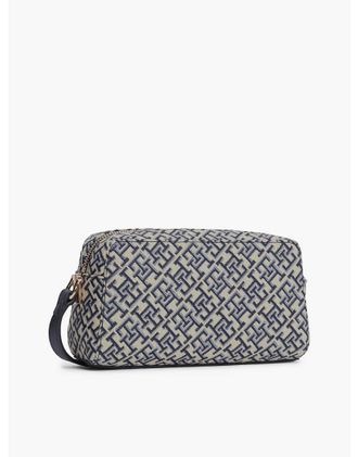 Tommy Hilfiger Kameratasche zum Umh&auml;ngen aus Jacquard in Dunkelblau mit TH-Monogramm