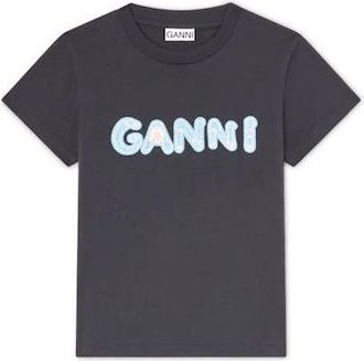 Ganni Femme, Tops, Gris, Taille: 40 FR Basic Cotton Jersey Baby Fit T-Shirt