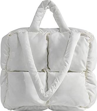 Generic Sac fourre-tout matelass&eacute; carr&eacute; - Sac &agrave; bandouli&egrave;re doux rempli de duvet pour femme - Sac fourre-tout l&eacute;ger sous les bras, blanc, Large
