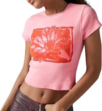 Generic Haut court amincissant tendance pour femme - Col rond - Coupe ample - Coupe ample - Demi-chemises d&eacute;t&eacute; &agrave; manches courtes - T-shirt flatteur - T-shirt 