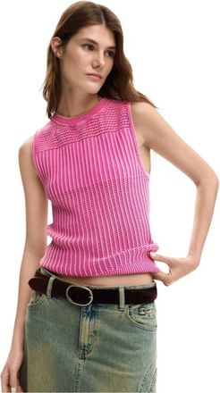 Desigual Femme, Tops, Rose, Taille: 40 FR D&eacute;bardeur en m&eacute;lange de coton &agrave; col rond sans manches