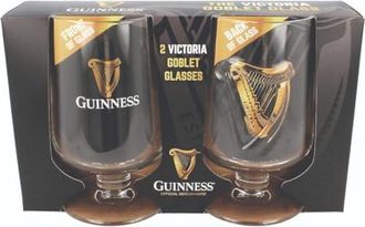 Guinness 2-Pack Embossed Victoria Goblet Stem Glasses With Harp Design