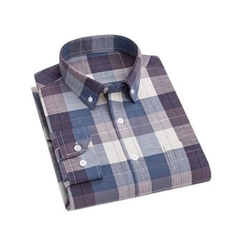 Generic Chemise en coton &agrave; manches longues pour homme - Motif &eacute;cossais Oxford - Style d&eacute;contract&eacute; - Solide - Imprim&eacute; r&eacute;gulier, Cx05, 4XL