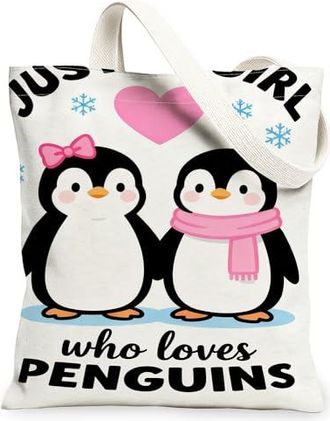 Generic Sacs fourre-tout en toile motif pingouins mignons, adorables sacs d&eacute;picerie r&eacute;utilisables, amusants pour lhiver, l&eacute;gers et lavables, blanc, 13x15 Inch