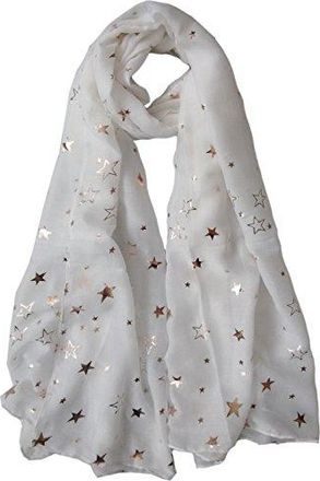 GlamLondon Écharpe galaxie dorée à paillettes avec étoiles imprimées pour femme - Blanc - Taille Unique